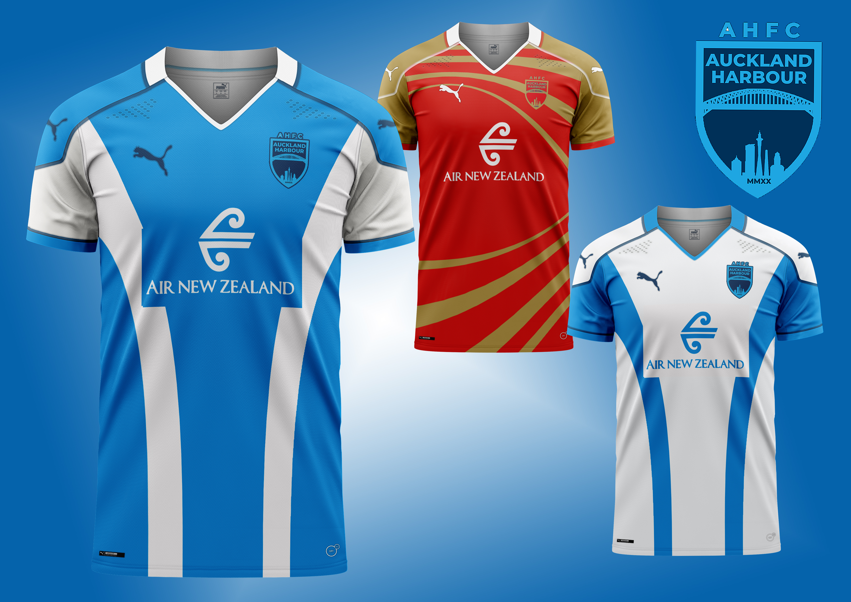 Auckland Harbour 1 city 1 team Home, away and change concept kits