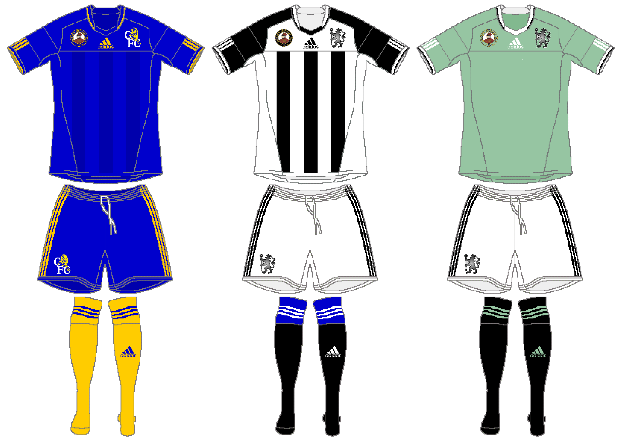 Chelsea Adidas Home, Away and Third